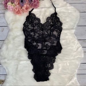 Intimates & Sleepwear | Plunging Black Lace Vneck Sexy Teddy Bodysuit ...